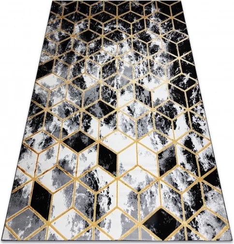 Kusový koberec Gloss 409A 82 3D cubes black/gold/grey, 80x150, čiernobiela, kancelária, Dywany Łuszczów