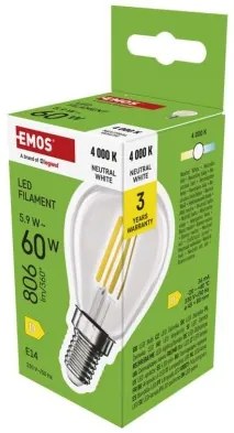 Emos lighting LED žárovka Filament Mini Globe / E14 / 5,9 W (60 W) / 806 lm / neutrální bílá 1525731450