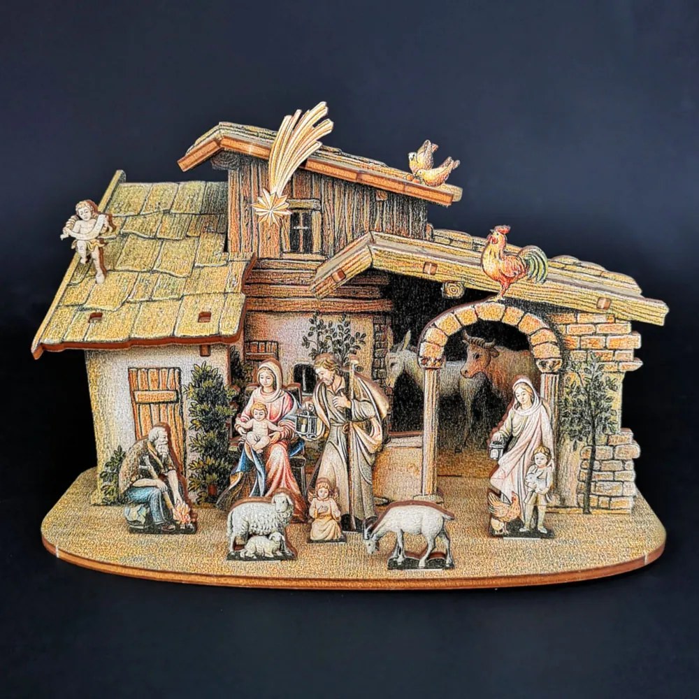 AMADEA Dřevěný skládací betlém  3D 12 cm