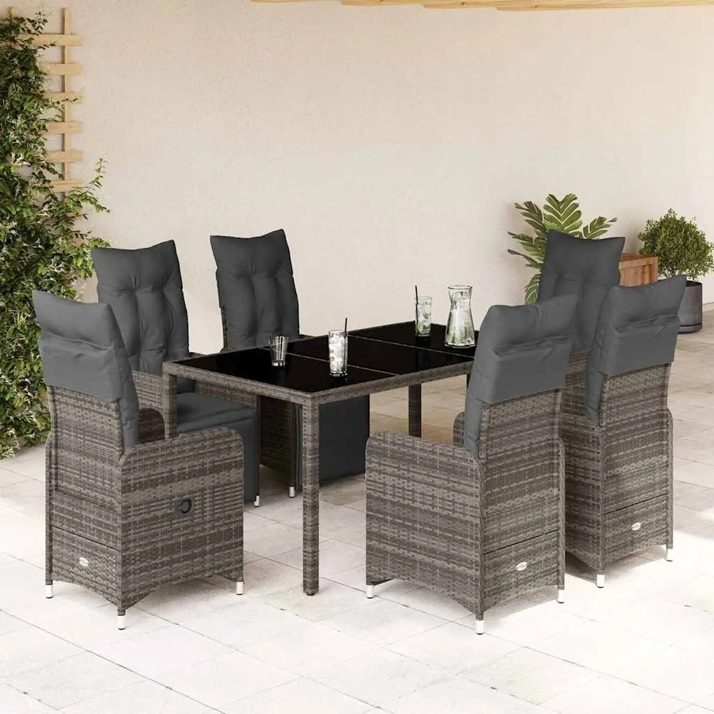 7dílný zahradní bistro set s poduškami šedý polyratan 3277168