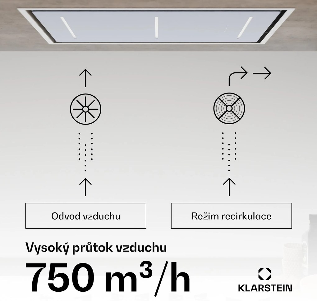 Klarstein Digestoř LuxeAir, 90 cm, WLAN + Bluetooth, LED, 750 m³/h, odtah/recirkulace, EEC: A