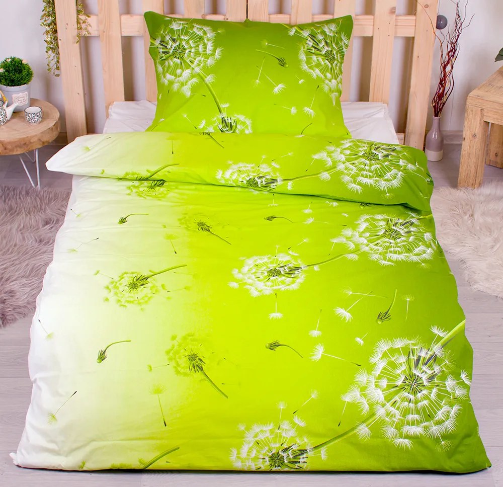 Bavlněné povlečení Deluxe 140x200+70x90 Pampeliška zelená