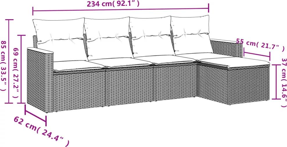 vidaXL 5dílná zahradní sedací souprava s poduškami polyratan [3258318] Barva: Černá a krémová