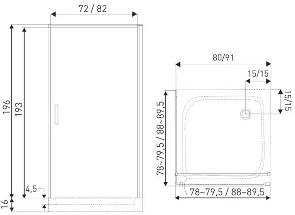 Novoterm Čtvercový sprchový kout NV-Hera 80x80 chrom/transparent + vanička