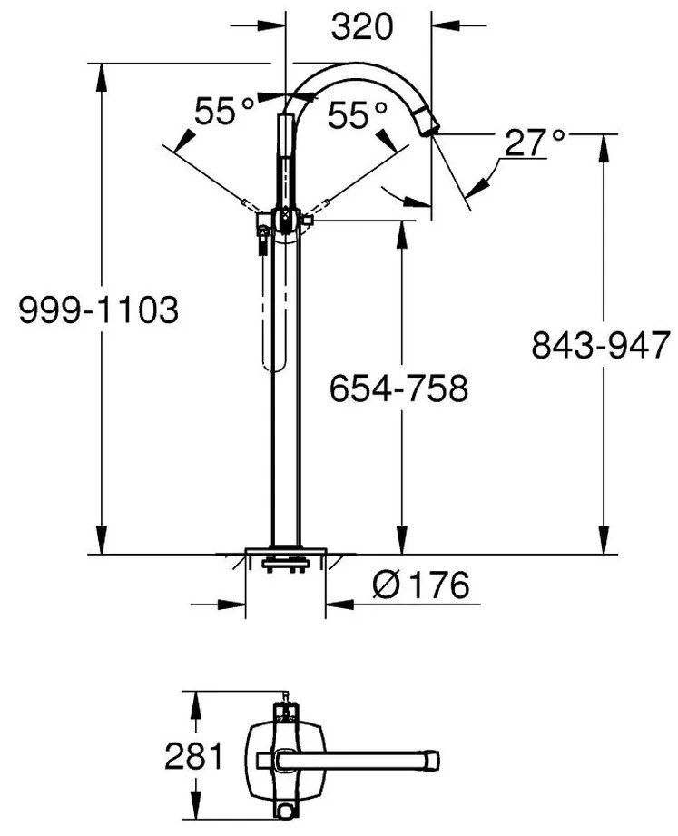 Grohe Grander - Páková vanová baterie na podlahu, chrom / zlato, 23318IG0