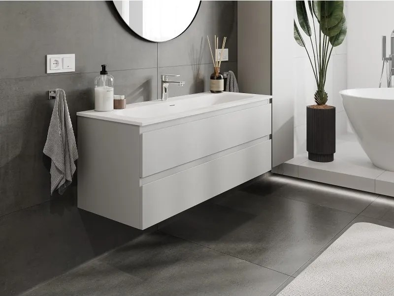 Mexen Orio, koupelnová skříňka 120 cm s umyvadlem Vela, 2 zásuvky, šedá matná/bílá matná, 91A10-12047-2-BFF62-W23M01