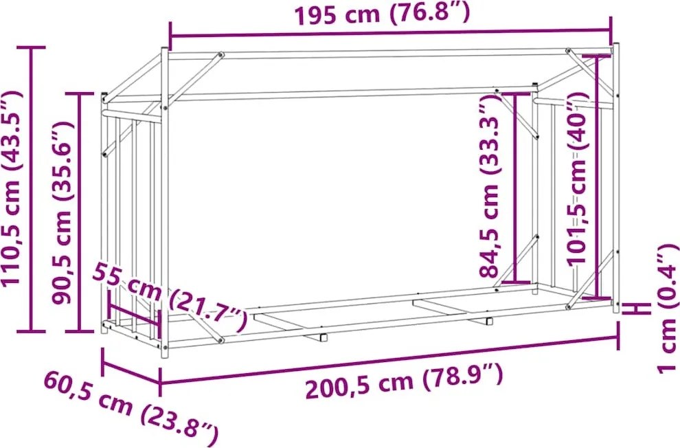 vidaXL Stojan na palivové dřevo s krytem 200,5x60,5x110,5 cm [4104945]