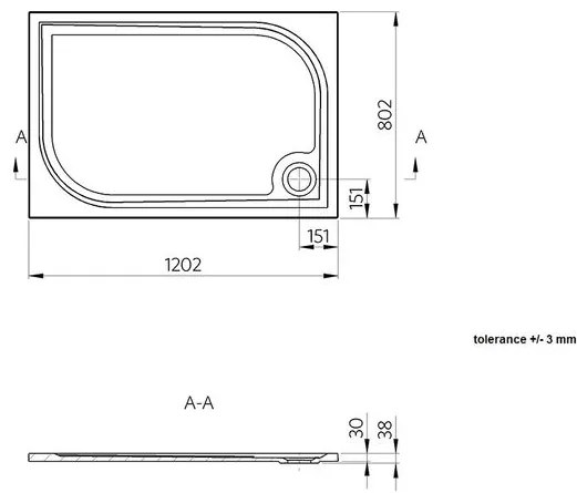 EBS Aria Vanička sprchová 120x80 litá S_ARIA12080