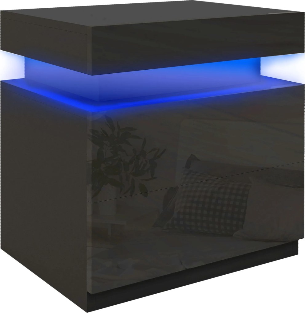 HOMCOM Noční stolek s LED osvětlením a 2 zásuvkami, 45x35x52 cm, Černý | Aosom