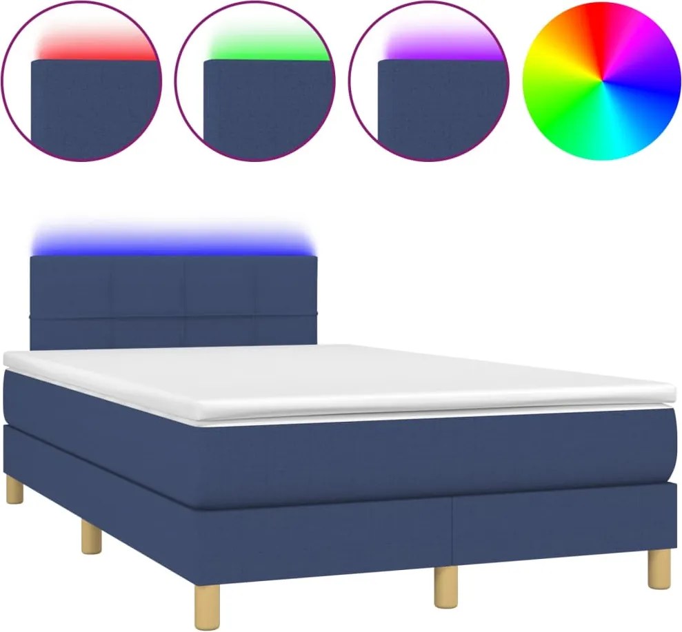 Box spring postel s matrací a LED modrá 120 x 200 cm textil 3133707