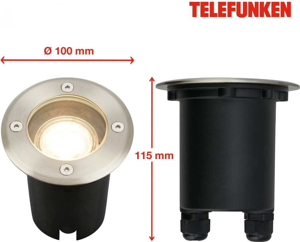 TF 322702TF TELEFUNKEN venkovní svítidlo do země, vodotěsné IP67, tvrzené sklo, GU10 patice, kruhové - BRILONER