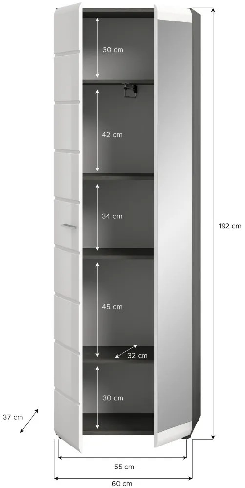 Předsíňová skříň se zrcadlem Salsa, šedý dub/bílá lesk
