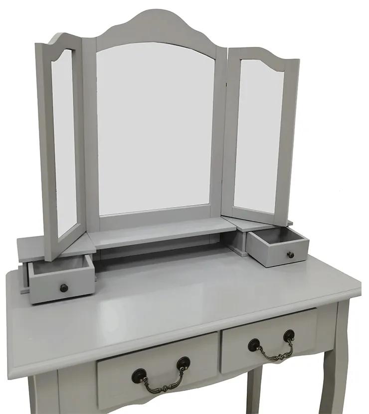 Toaletný stolík s taburetkou Galway NEW (šedá + stříbrná). 1028896