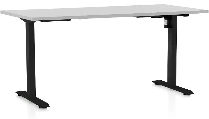 Výškově nastavitelný stůl OfficeTech A, 160 x 80 cm, černá podnož, světle šedá