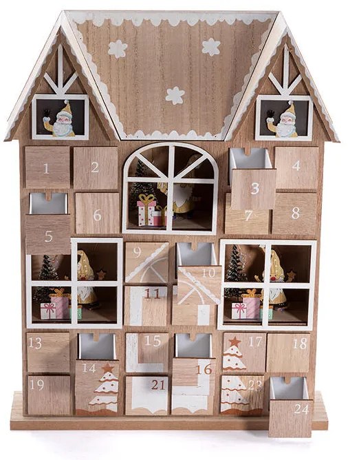Dřevěný LED adventní kalendář s šuplíčky DOMEK