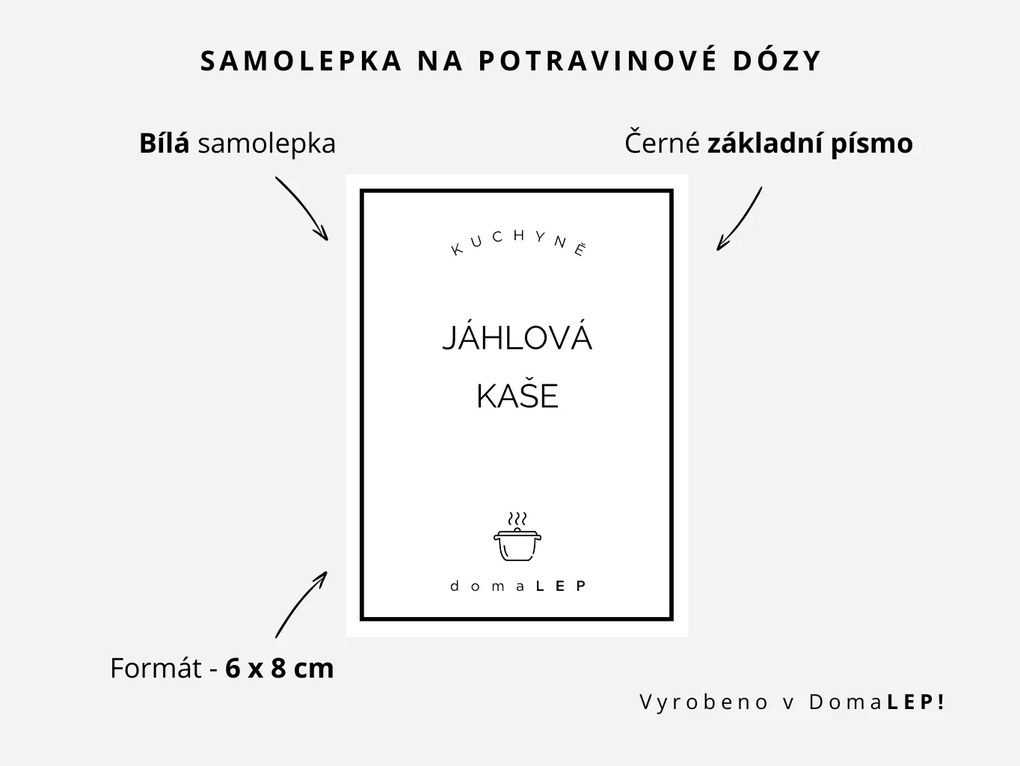 JÁHLOVÁ KAŠE - omyvatelná samolepka na dózu, výběr rozměrů Ø 5 cm / 5 x 5 cm / 6 x 8 cm | DomaLEP tvar: KOLEČKO, barva: BÍLÁ - ČERNÉ písmo, velikost: Ø 5 cm - tučné písmo