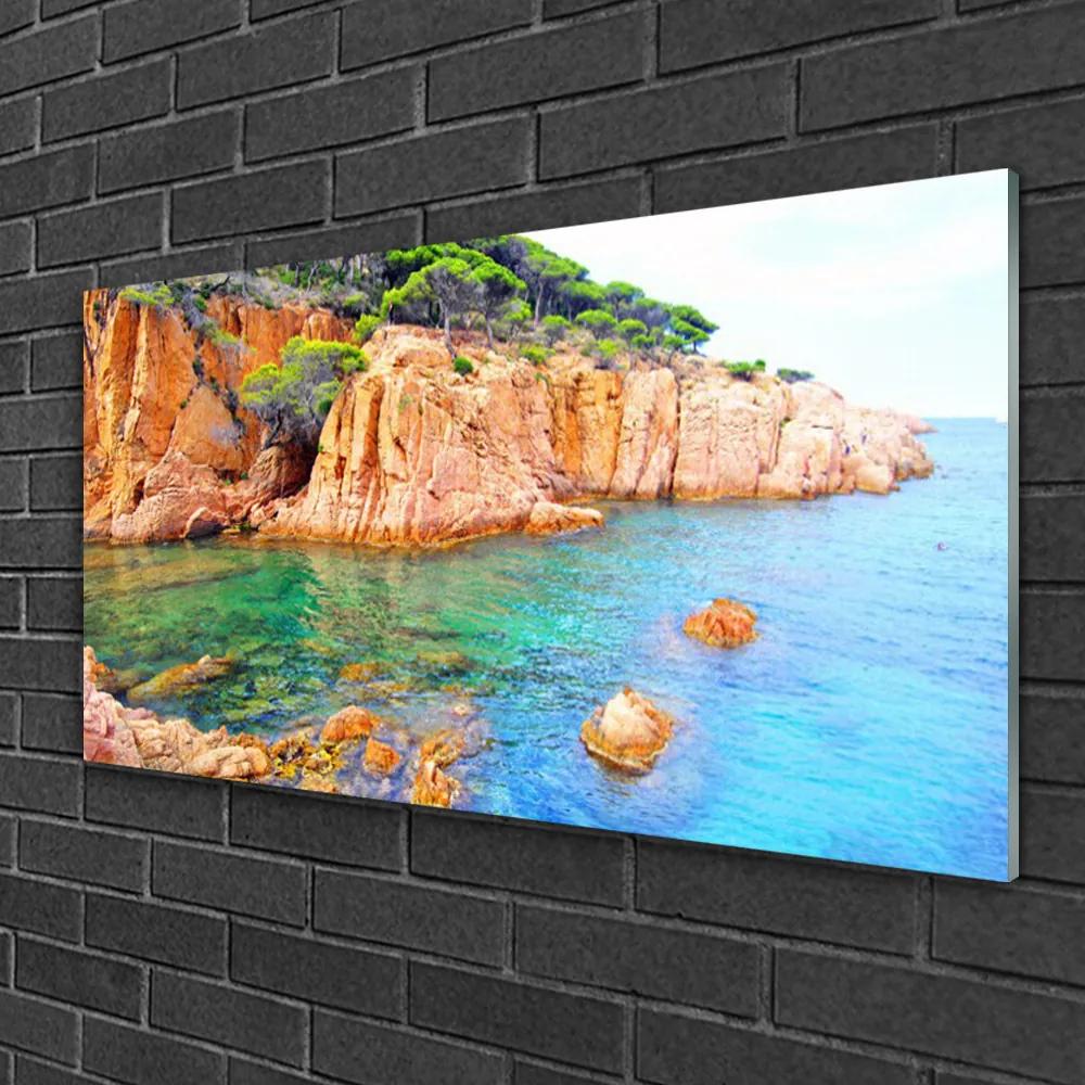 Obraz na skle Skály Moře Krajina 100x50 cm