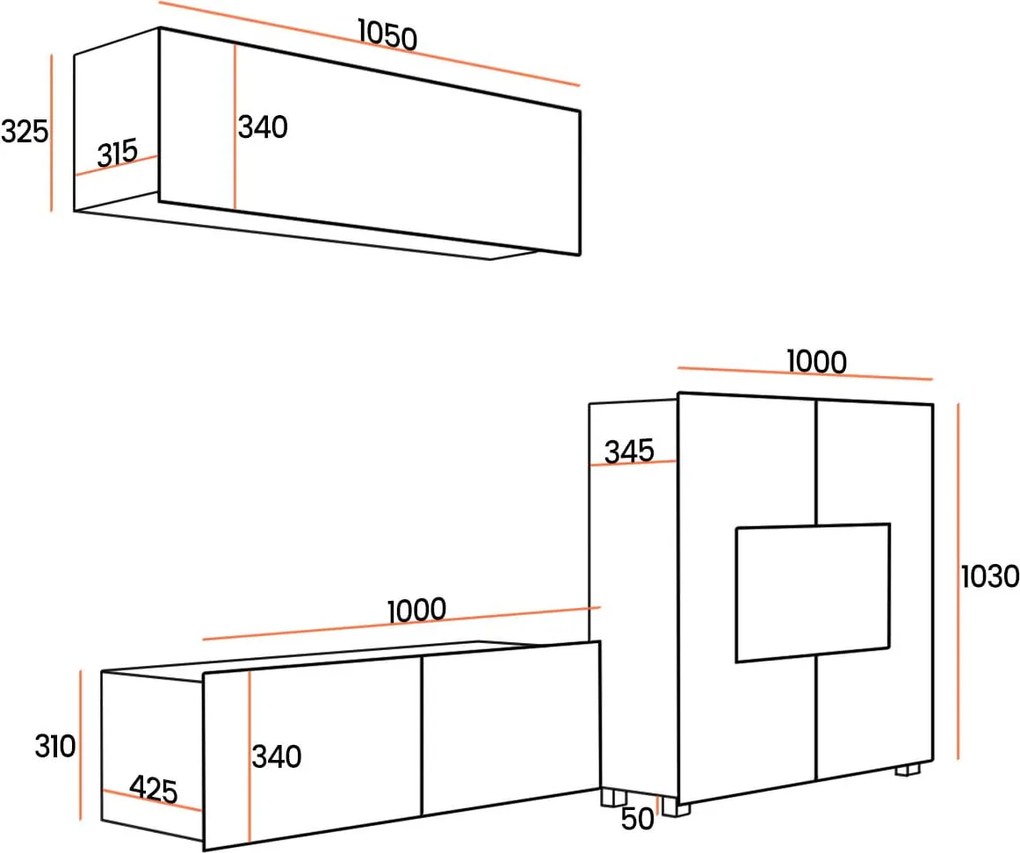GAB Obývací stěna LORONA 9, Bílá/Černá 105 cm