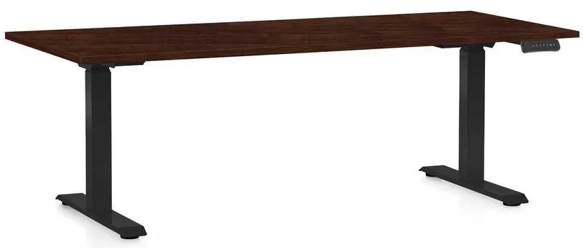 Výškově nastavitelný stůl OfficeTech D, 180 x 80 cm, černá podnož, wenge