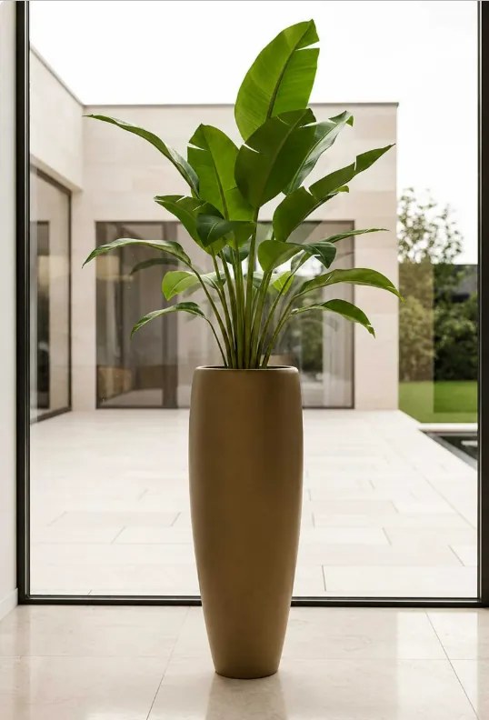 Luxusní květináč XELA, sklolaminát, horní průměr 34 cm x výška 92 cm, zlatá