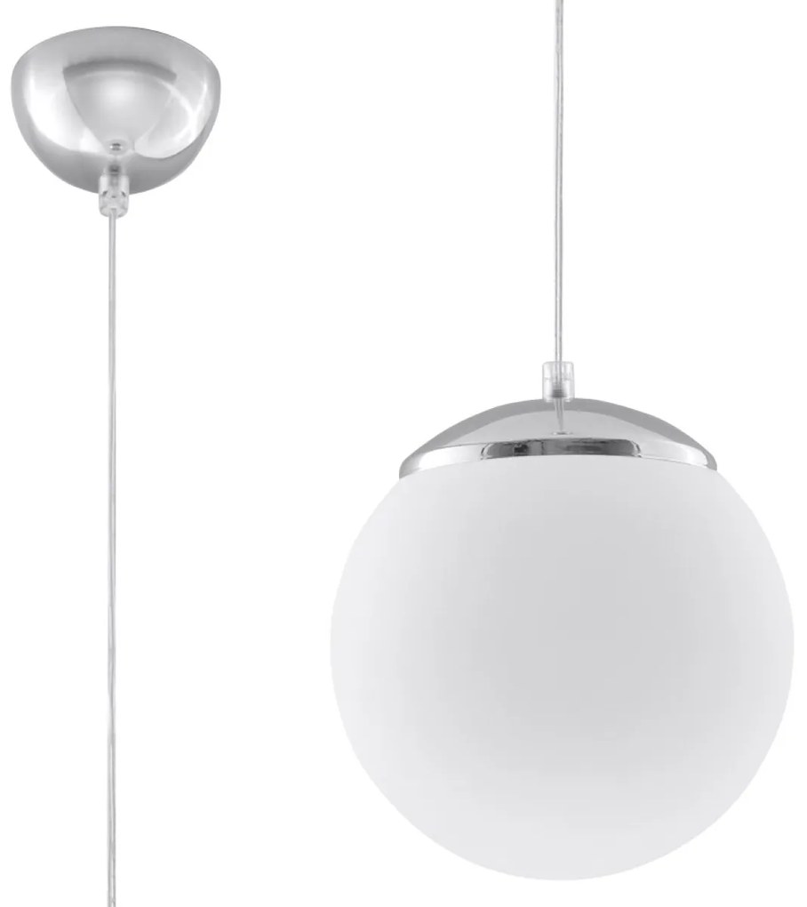 Závěsné svítidlo Ugo, 1x bílé skleněné stínítko, (fi 20 cm), ch