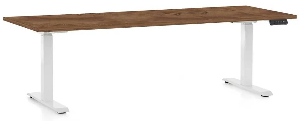 Výškově nastavitelný stůl OfficeTech C, 200 x 80 cm, bílá podnož, dub silverjack