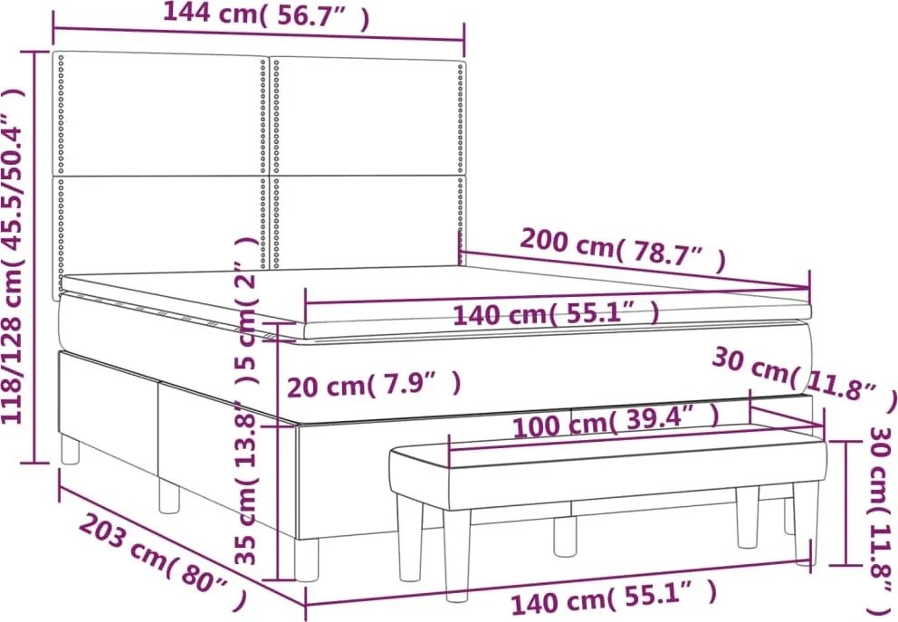vidaXL Box spring postel s matrací 140 x 200 cm textil [3136519] Barva: Tmavě šedá