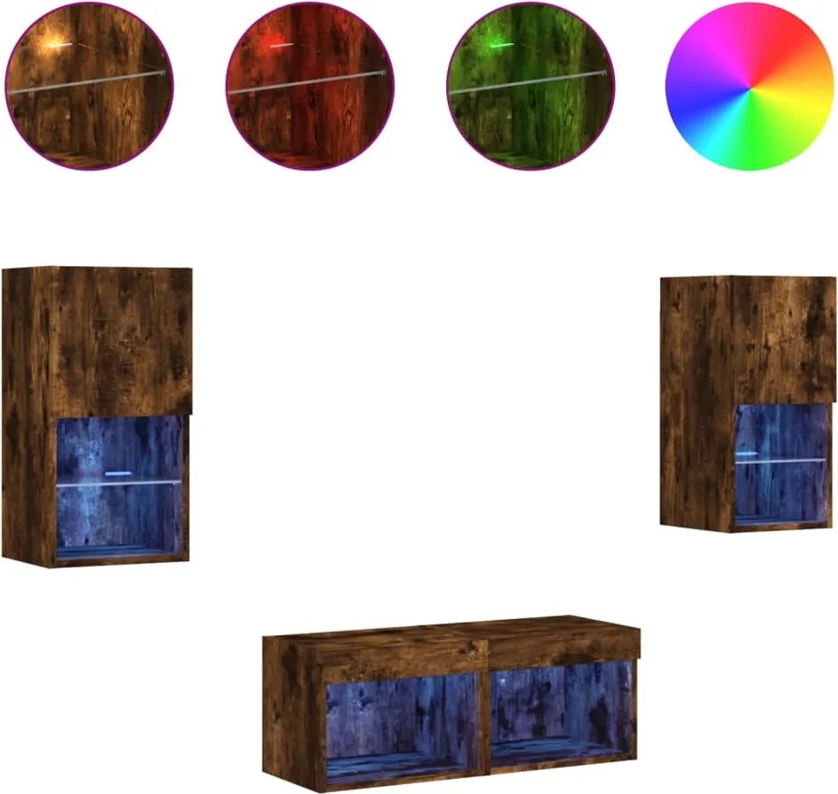 4dílná obývací stěna s LED osvětlením kouřový dub 3216573