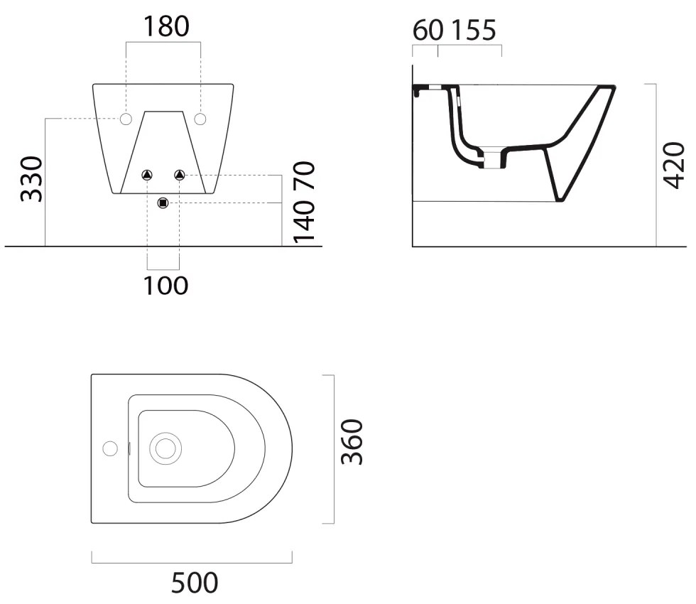 GSI KUBE X bidet závěsný 36x50cm, černá mat 9464126