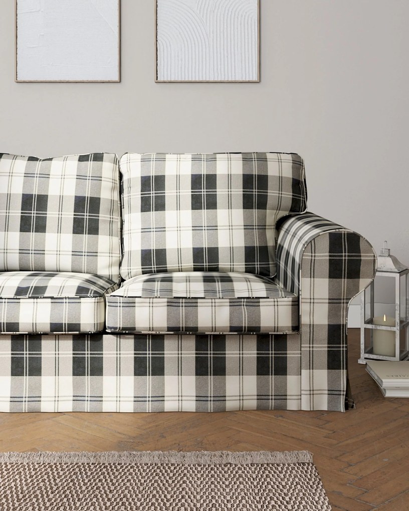 Potah na pohovku IKEA Ektorp 3-místná rozkládací, NOVÝ MODEL 2013 barva černá látka pletený vzor, vzorované