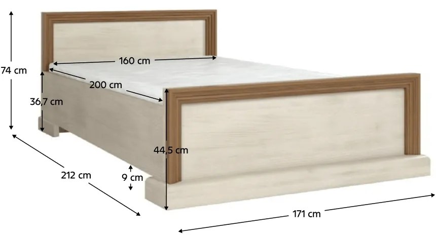 Kondela Postel, sosna skandinávská / dub divoký, 160x200, ROYAL L1