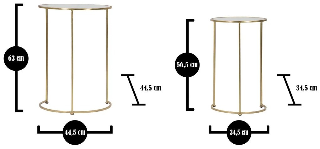 Set 2 ks zlatých odkládacích stolků Mauro Ferretti Evela, 44,5x63-34,5x56,5 cm