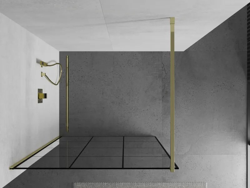 Mexen Kioto sprchová zástěna 120x200 cm 8 mm, zlatý profil, sklo černý vzor 1, 800-120-101-01-77