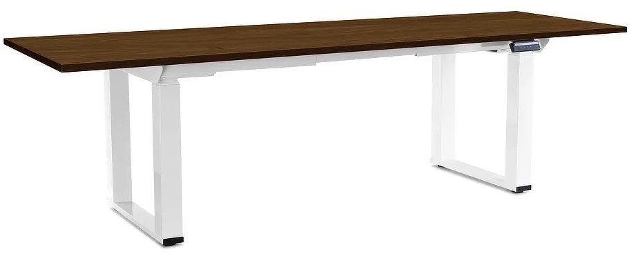 Výškově nastavitelný stůl OfficeTech Strong 240 x 80 cm, bílá podnož, ořech