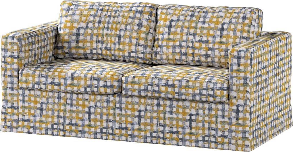 Potah na pohovku IKEA Karlstad 2-místná , nerozkládací, dlouhý barva modrá látka pletený vzor, vzorované