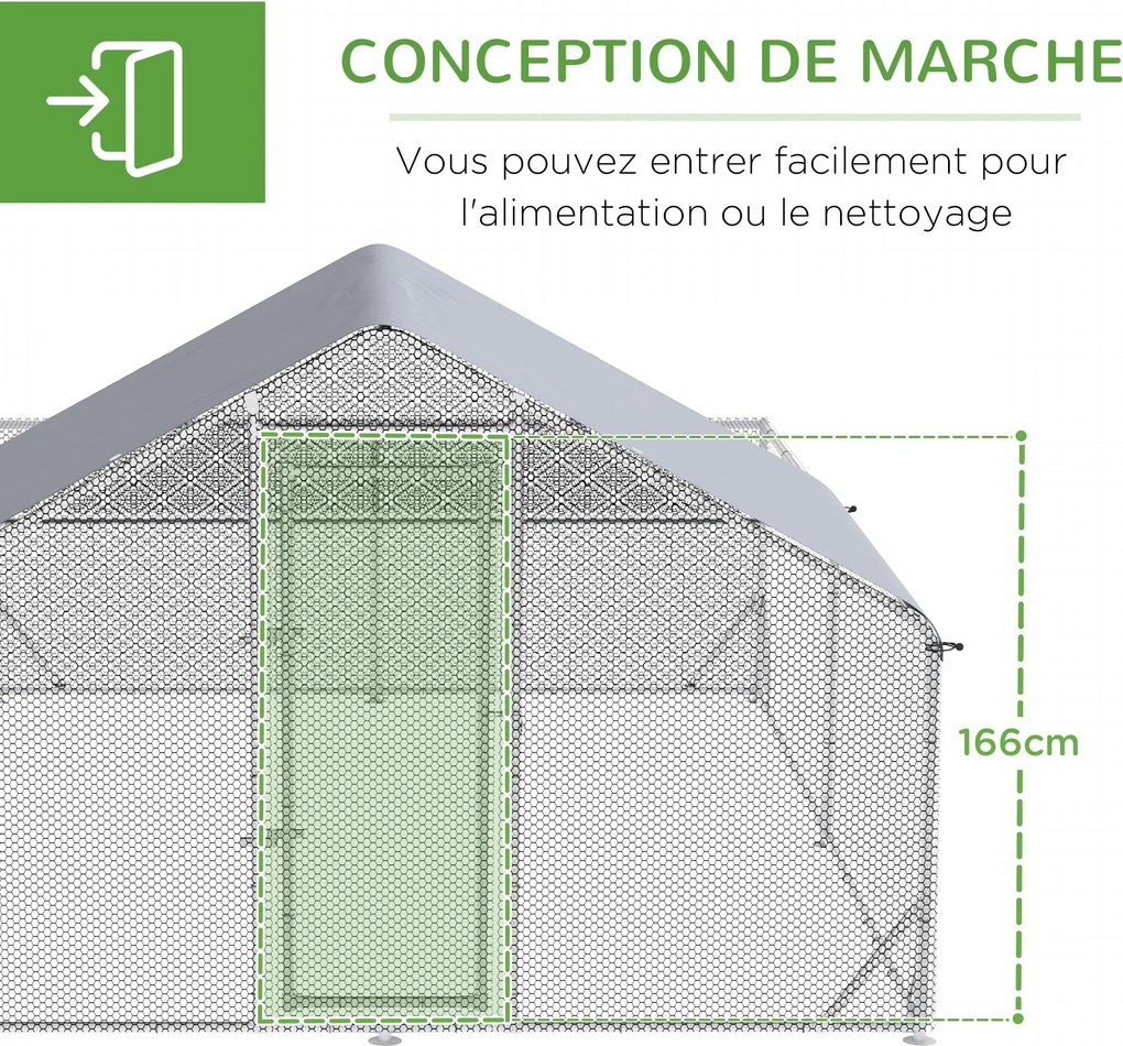 PawHut Venkovní Kurník pro Kuřata 12 m² - drátěné oplocení rozměrů 4L x 3W x 2H m - krytý prostor - pozinkovaná ocel | Aosom