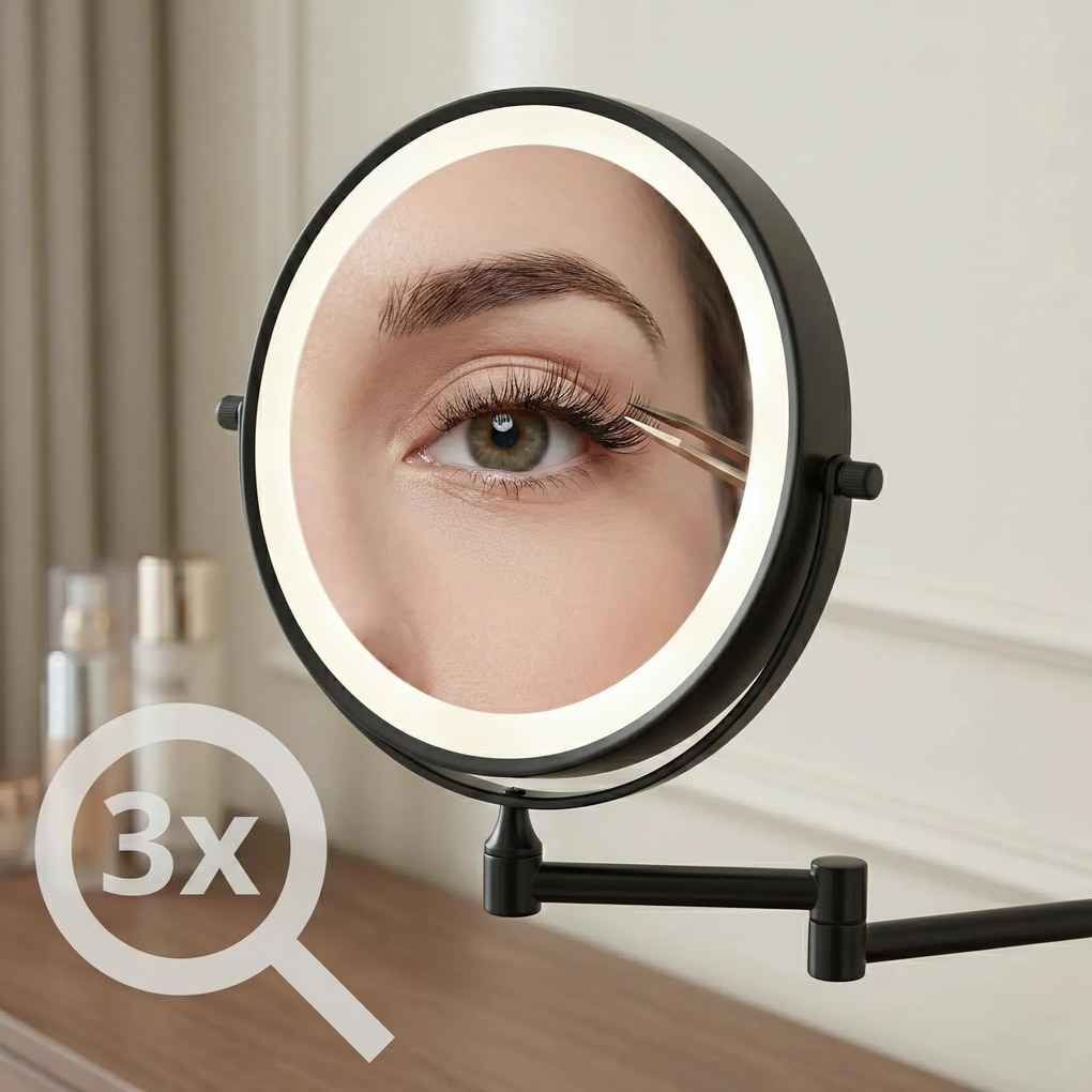 Rea Kosmetické zrcadlo ⌀20 cm s regulovatelným LED osvětlením HOM-70000 černé