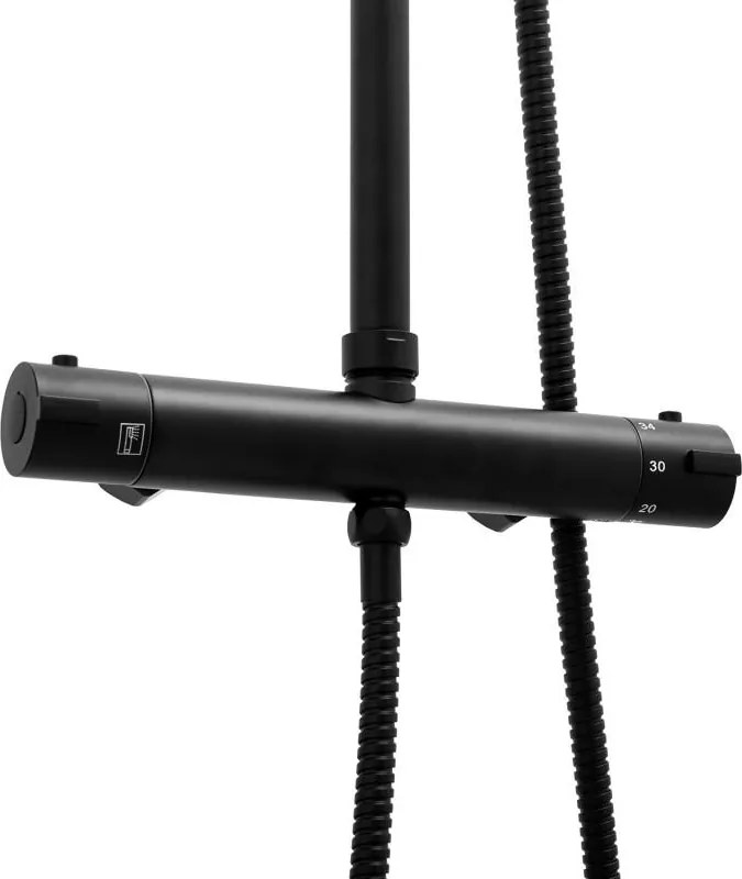 Erga Bodo Therm, sprchová souprava s termostatickou baterií a dešťovou hlavicí 23x23cm, černá matná, ERG-YKA-BP.BODO-THERM-23-BLK