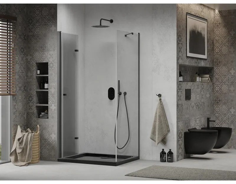 Mexen Lima skládací sprchový kout 100 x 90 cm, Průhledné, Černá + sprchová vanička Flat, Černá - 856-100-090-70-00-4070B