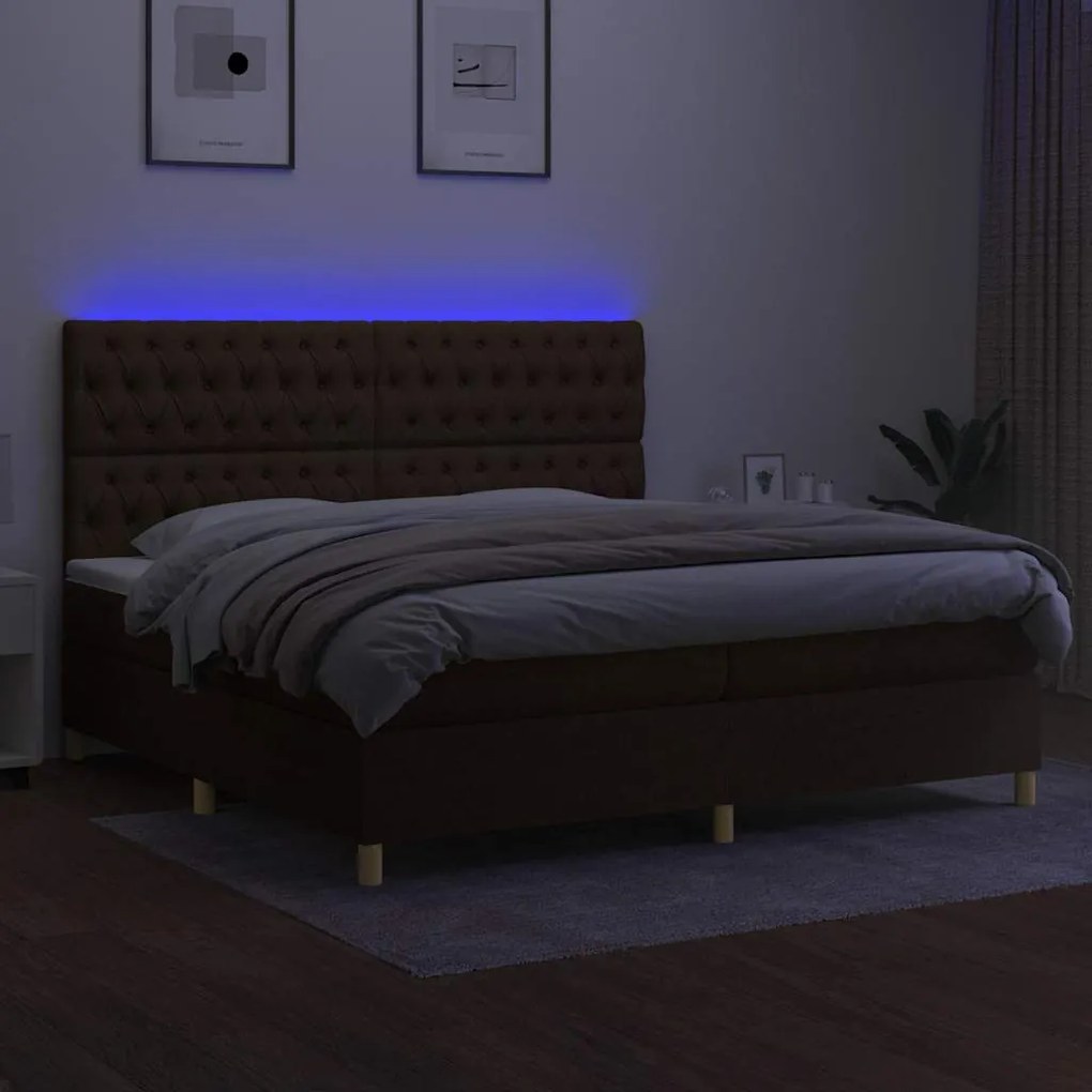 Box spring postel s matrací a LED tmavě hnědá 200x200 cm textil 3135704