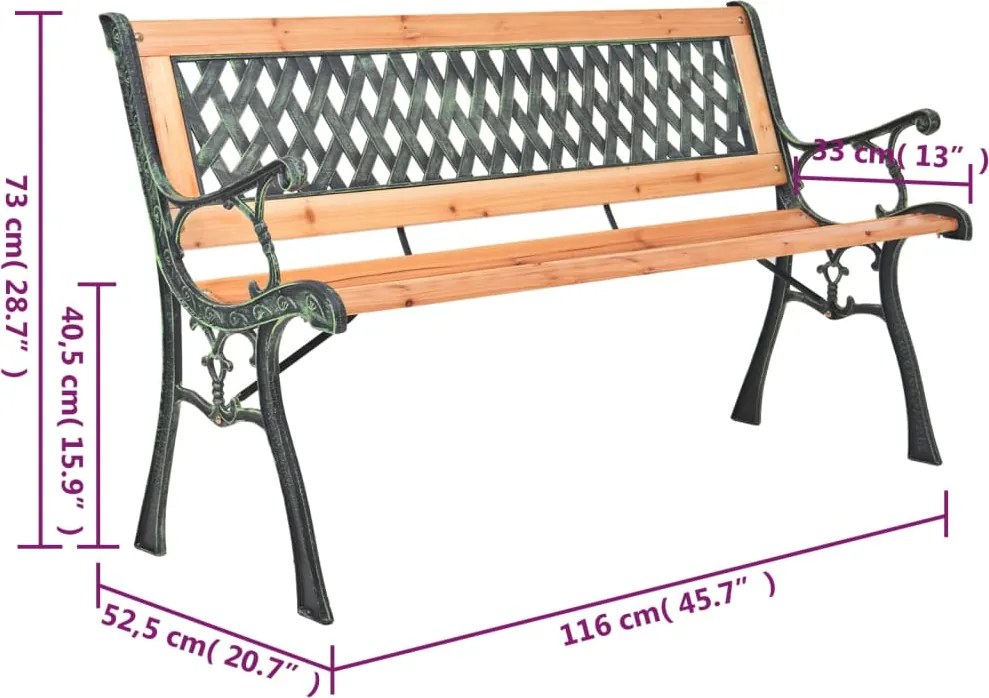 Zahradní lavice 116 cm litina a masivní jedlové dřevo 319571