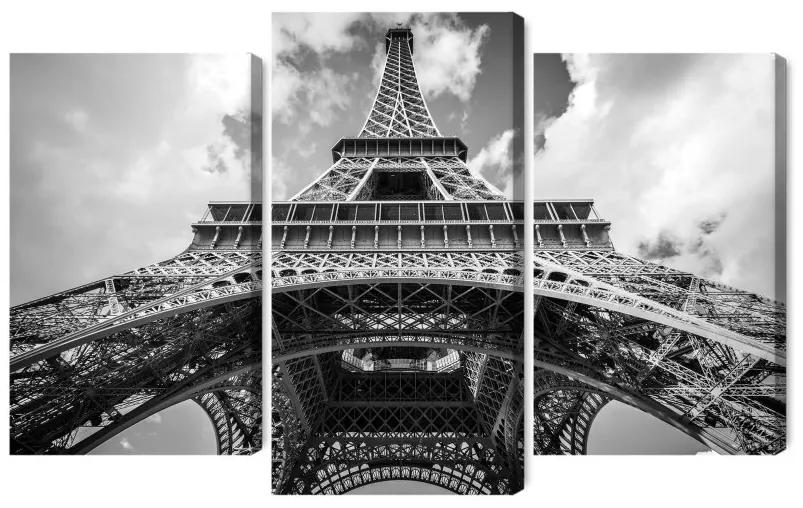 Vícedílný obraz Černobílý Pohled Na Eiffelovu Věž V Paříži Nedostatek Nedostatek Přírodní plátno 180x120