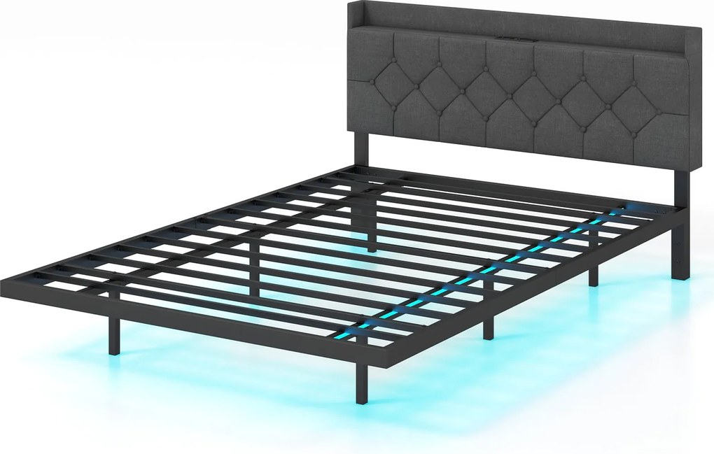 Costway Rám plovoucí postele s LED světly Moderní plošinová s nastavitelným