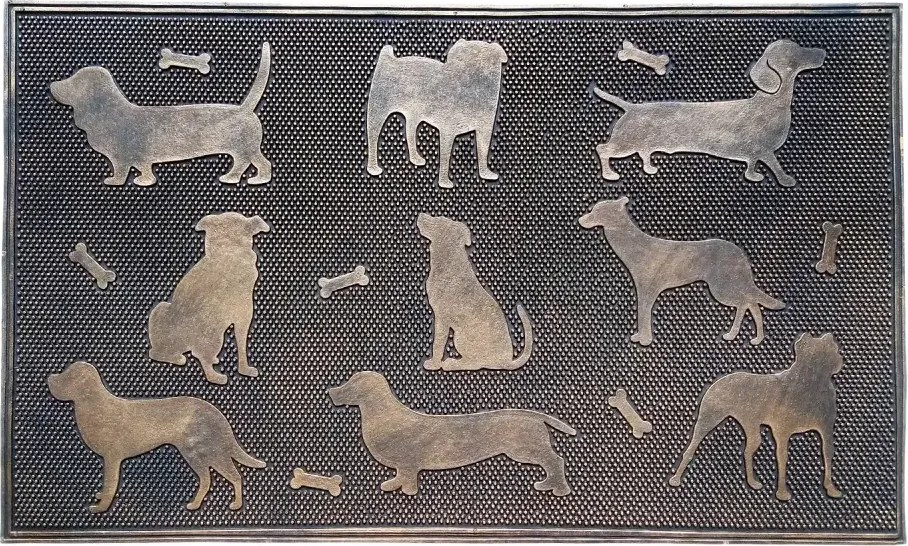 Gumová rohožka 9 psů, 75 x 45 cm – s bronzovou patinou, do domu a na terasu, odolná, pro milovníky psů
