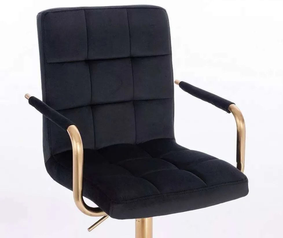 LuxuryForm DESIGN Otočná židle VERONA GOLD VELUR na zlaté podstavě s kolečky - černá