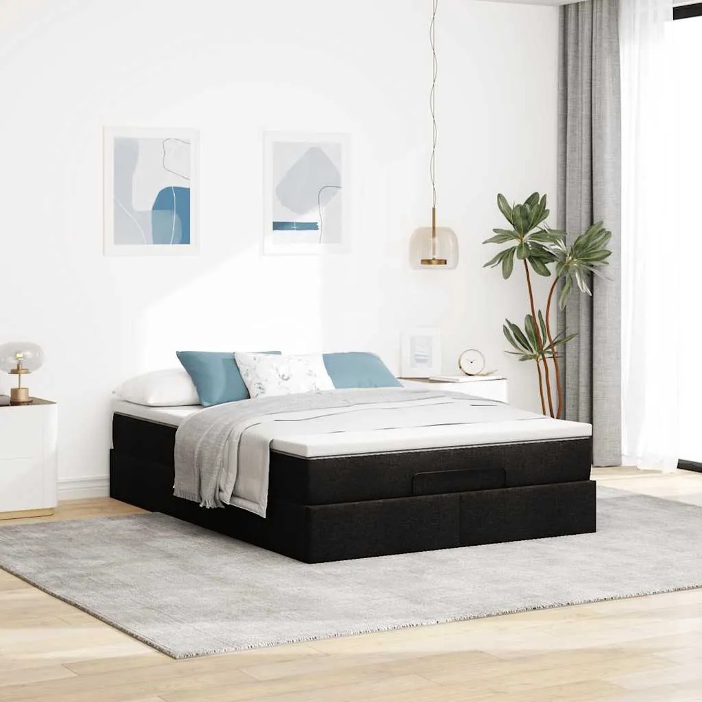 Osmanský rám postele s matrací černá 140x200cm textil 3311115