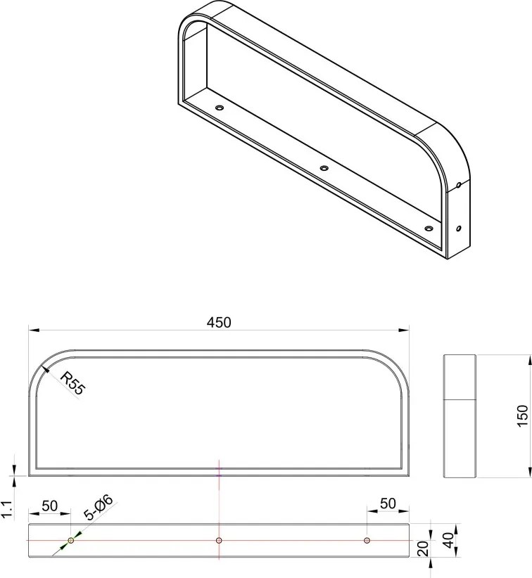 Mereo Mereo, Držák ručníků černý pod nábytkovou desku - oblý, CN103DB