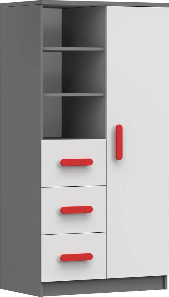 IDZ Knihovna SMYK II 3S1D 05, 80 cm Bílá + Grafit / Barevné úchytky Barva: Růžová