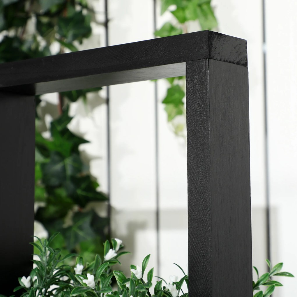 Outsunny Kombinovaný truhlík na květináče, modulární design, stojící rám, přírodní dřevo, černá barva, 90 x 45 x 170 cm