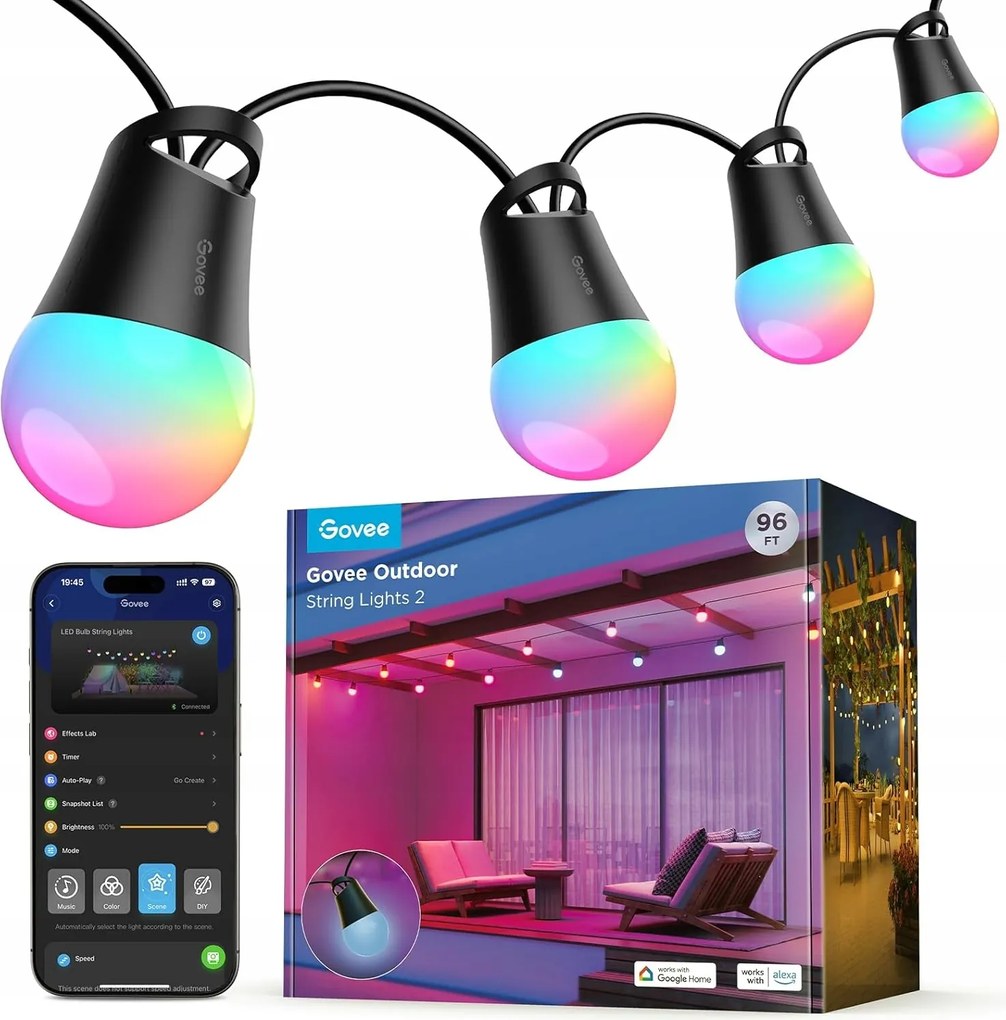 Venkovní Led Světelná Girlanda Rgb Govee String Lights Aplikace 30 M